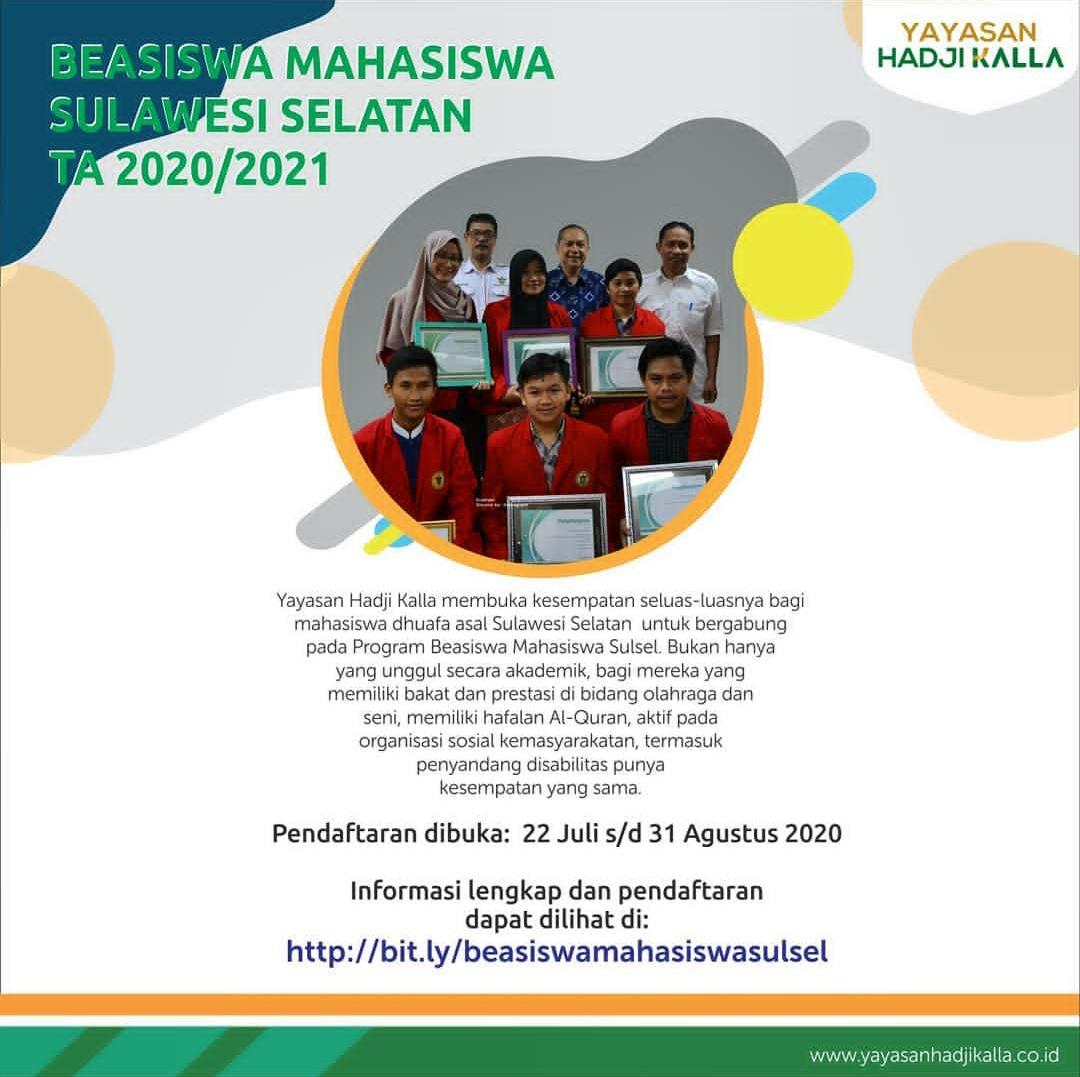 Beasiswa Hadji Kalla untuk Mahasiswa Sulawesi Selatan - Scholars Official